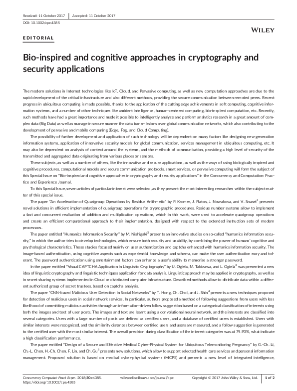 (PDF) Bio-inspired and cognitive approaches in cryptography and security applications