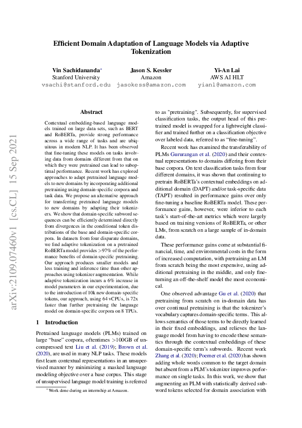 (PDF) Efficient Domain Adaptation of Language Models via Adaptive Tokenization