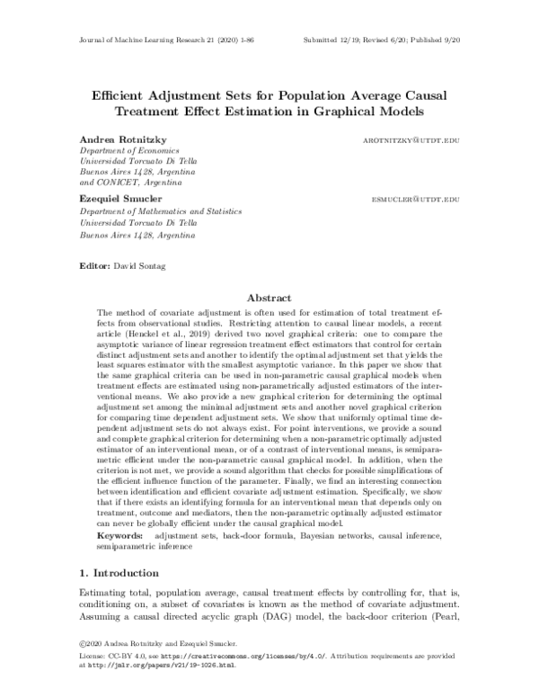 (PDF) Efficient Adjustment Sets for Population Average Causal Treatment Effect Estimation in ...