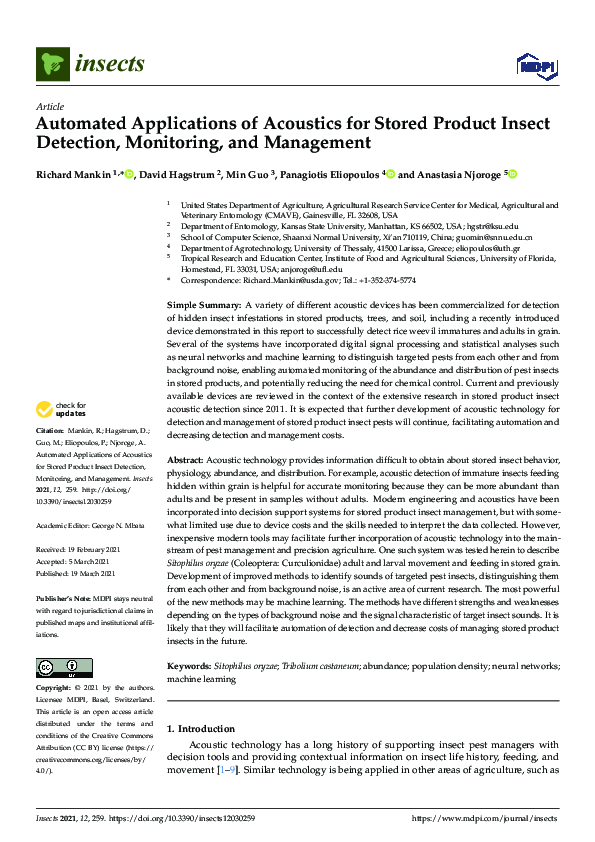 (PDF) Automated Applications of Acoustics for Stored Product Insect ...