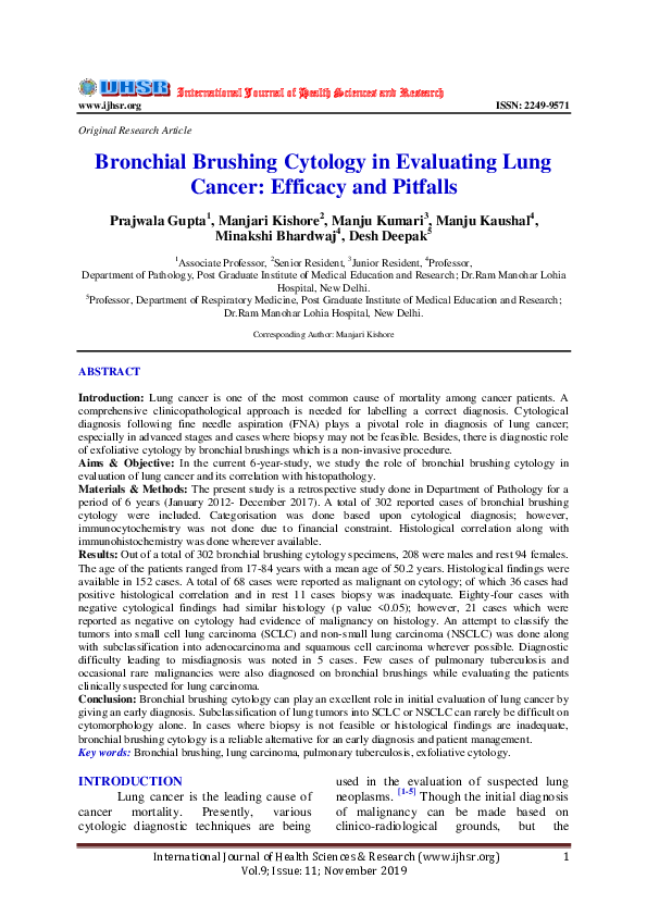 (PDF) Bronchial Brushing Cytology in Evaluating Lung Cancer: Efficacy ...