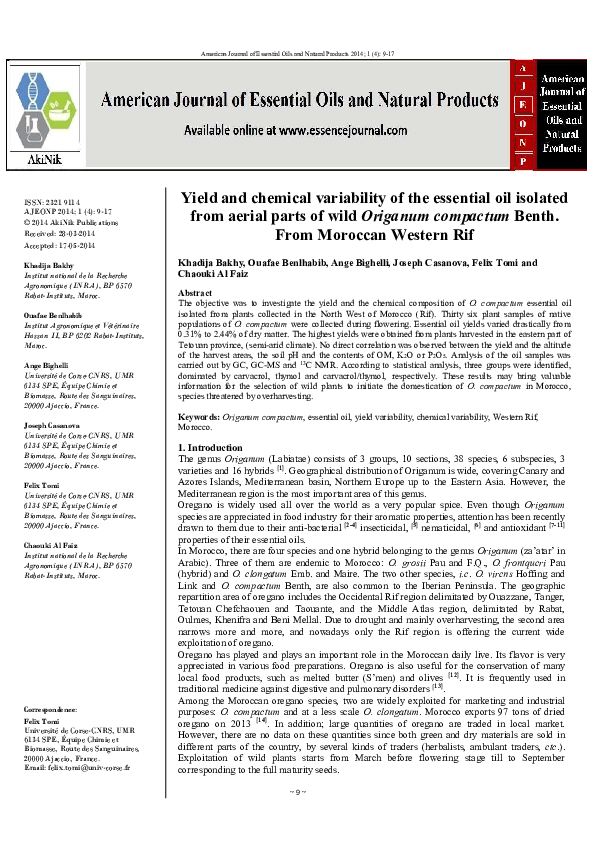 (PDF) Yield and chemical variability of the essential oil isolated from ...