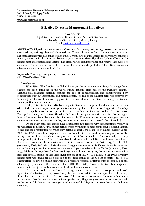 (PDF) Effective Diversity Management Initiatives