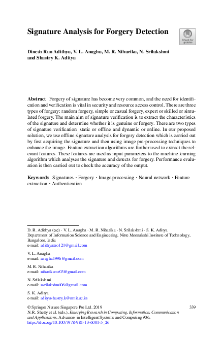(PDF) Signature Analysis for Forgery Detection
