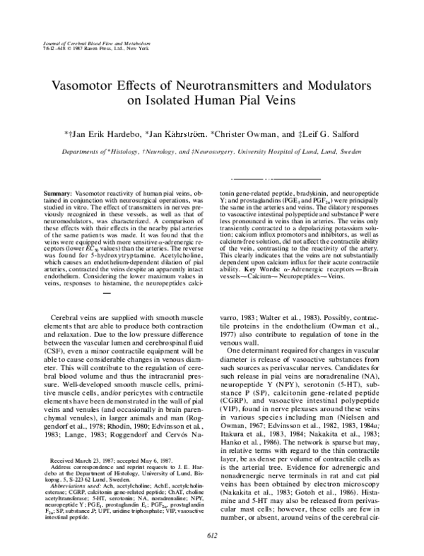 (PDF) Vasomotor Effects of Neurotransmitters and Modulators on Isolated ...