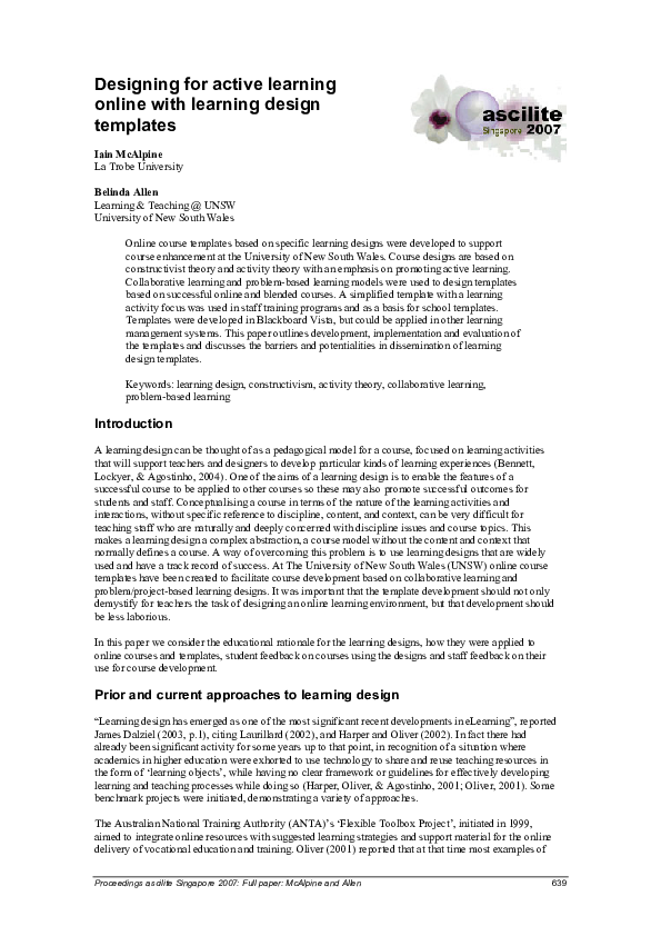 (PDF) Designing for active learning online with learning design templates
