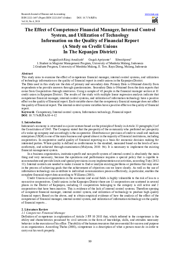 (PDF) The Effect of Competence Financial Manager, Internal Control System, and Utilization of ...