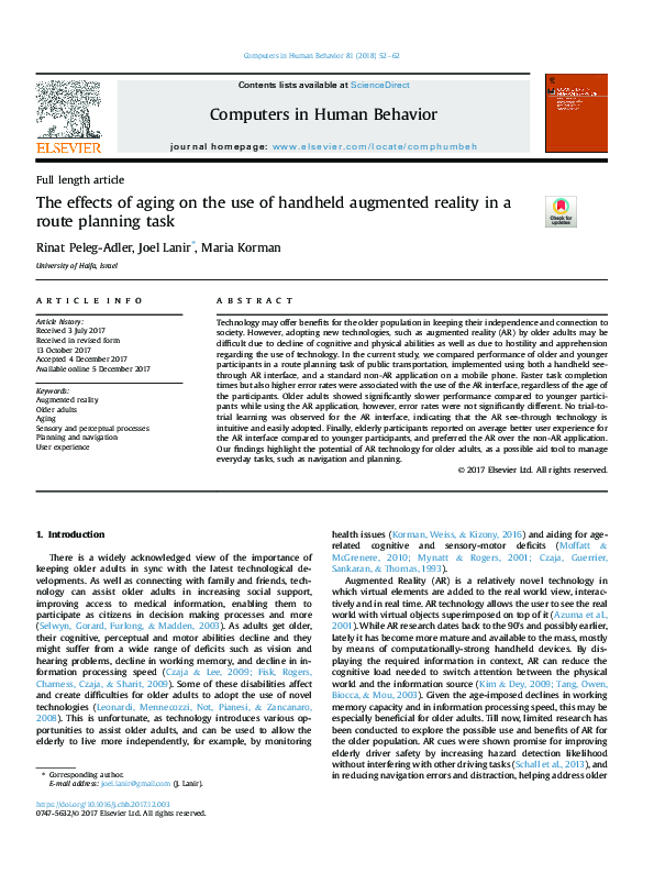 (PDF) The effects of aging on the use of handheld augmented reality in ...