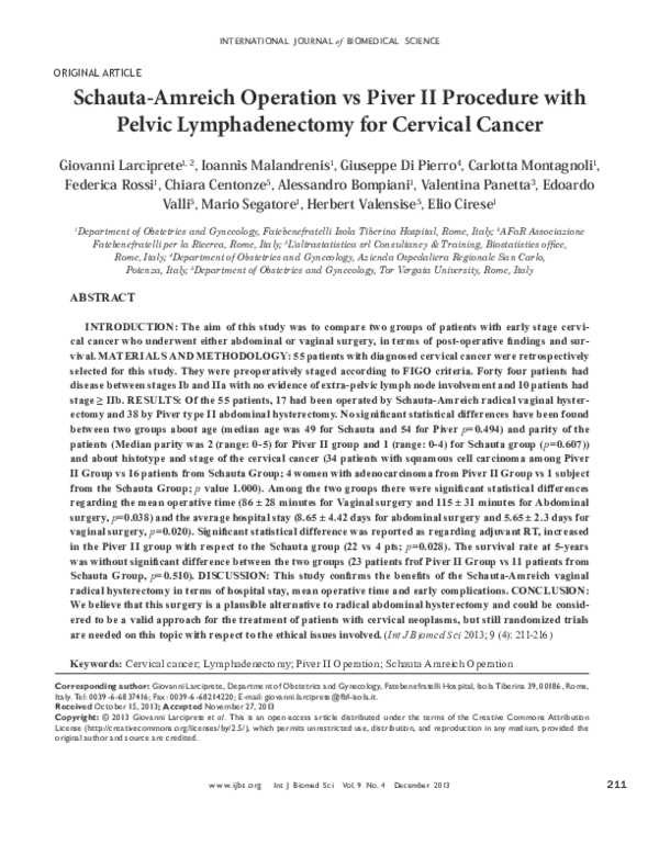(PDF) Schauta-Amreich Operation vs Piver II Procedure with Pelvic ...