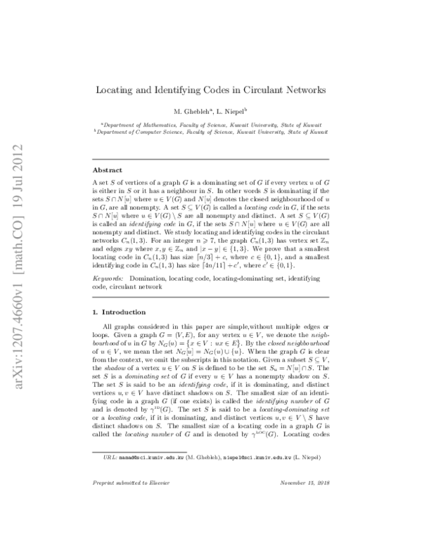 Pdf Locating And Identifying Codes In Circulant Networks