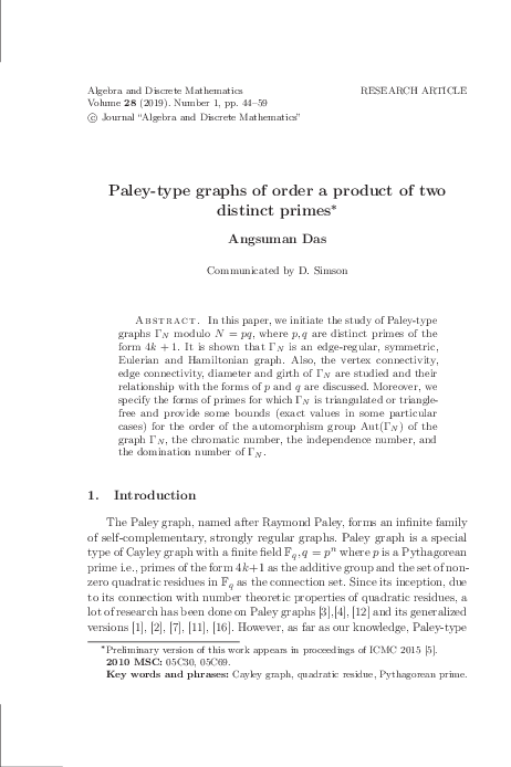 (PDF) Paley-type graphs of order a product of two distinct primes