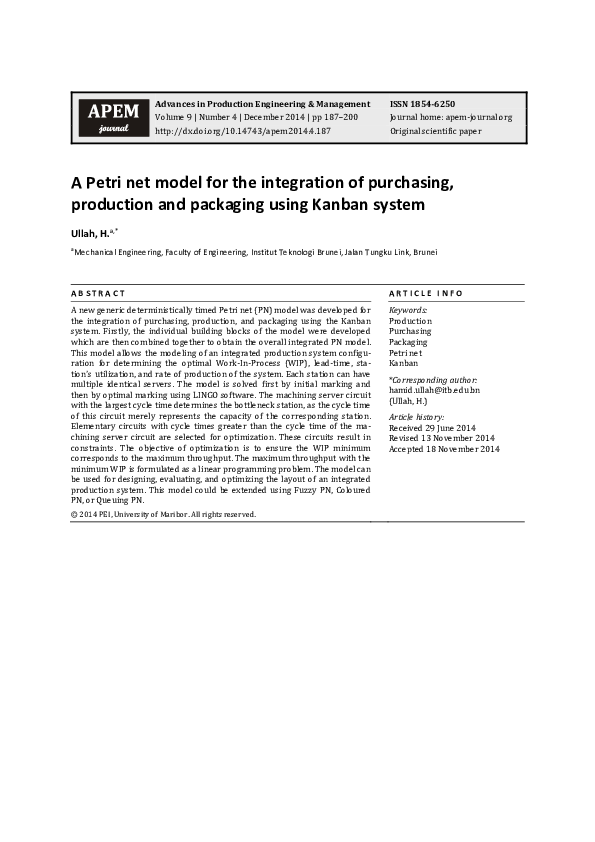 (PDF) A Petri net model for the integration of purchasing, production and packaging using Kanban ...