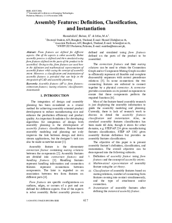 (PDF) Assembly Features: definition, classification, and usefulness in ...