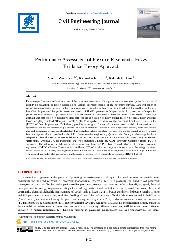 (PDF) Performance Assessment of Flexible Pavements: Fuzzy Evidence Theory Approach