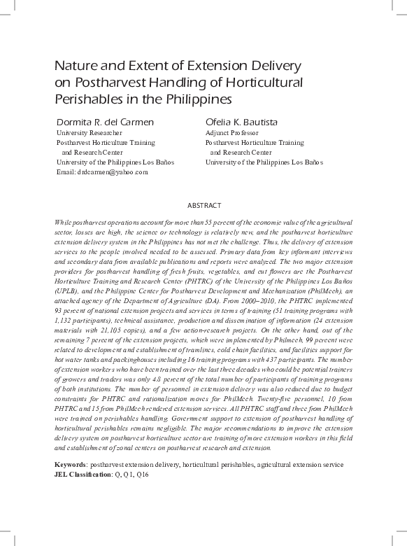 (PDF) Nature and Extent of Extension Delivery on Postharvest Handling ...