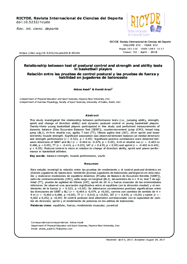 (PDF) Relationship between test of postural control and strength and ...