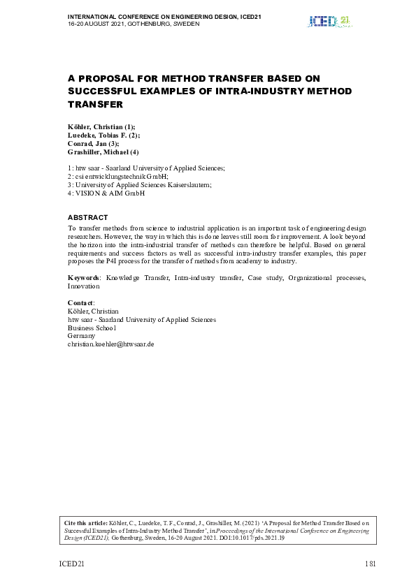 (PDF) A Proposal for Method Transfer Based on Successful Examples of ...
