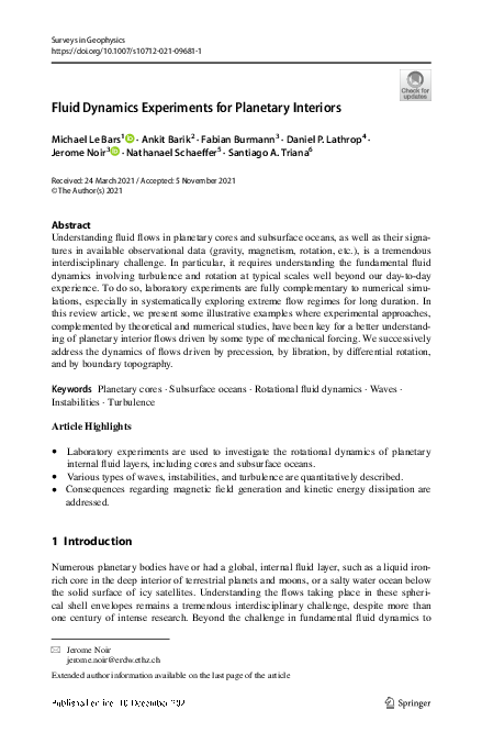 (PDF) Fluid Dynamics Experiments for Planetary Interiors