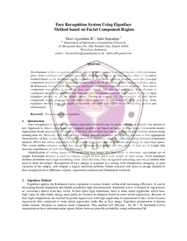 Pdf Face Recognition System Using Eigenface Method Based On Facial