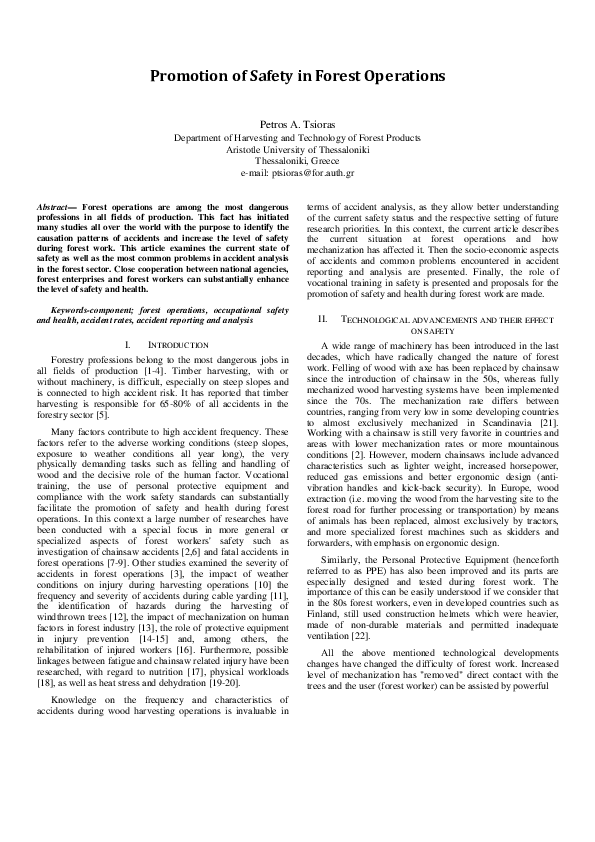 (PDF) Promotion of safety in forest operations