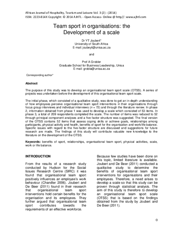 (PDF) Team sport in organisations: the development of a scale