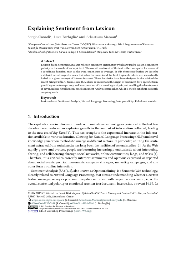 (PDF) Explaining Sentiment from Lexicon