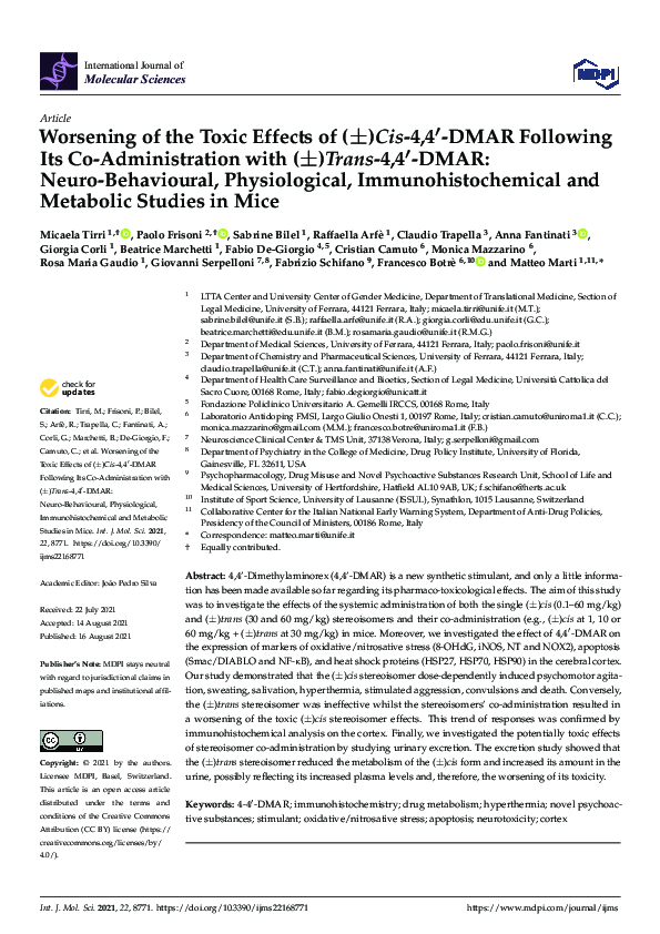 (PDF) Worsening of the Toxic Effects of (±)Cis-4,4′-DMAR Following Its ...