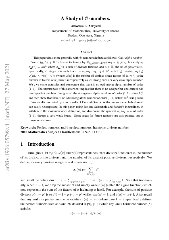 (PDF) A Study of @-numbers