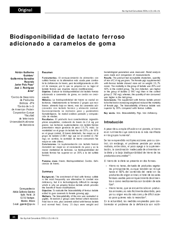 (PDF) Biodisponibilidad de lactato ferroso adicionado a caramelos de goma