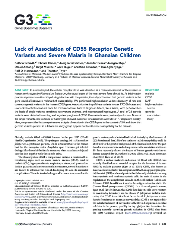 (PDF) Lack of Association of CD55 Receptor Genetic Variants and Severe ...