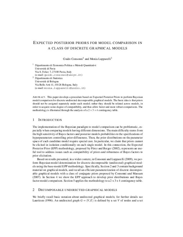 Pdf Expected Posterior Priors For Model Comparison In A Class Of Discrete Graphical Models