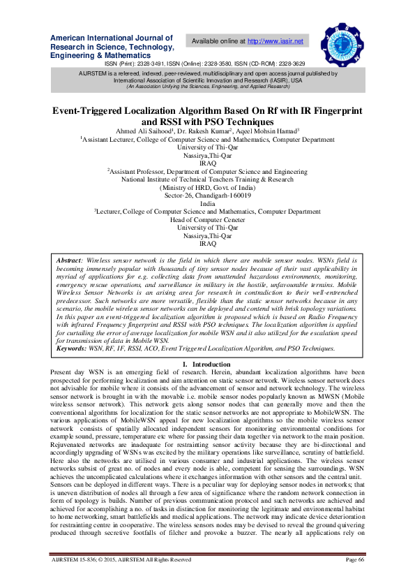 (PDF) Event-Triggered Localization Algorithm Based On Rf with IR Fingerprint and RSSI with PSO ...