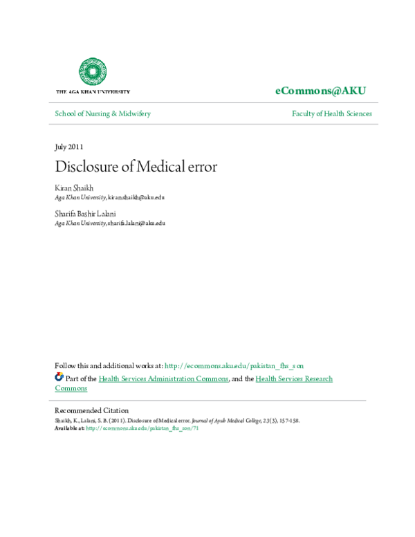 (PDF) Disclosure of medical error