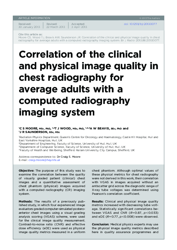 (PDF) Correlation of the clinical and physical image quality in chest ...