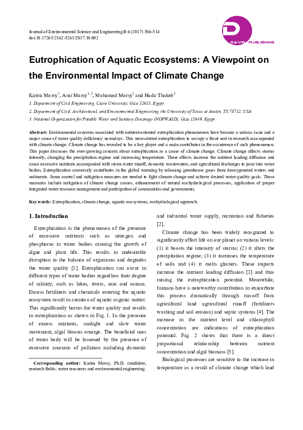 (PDF) Eutrophication of Aquatic Ecosystems: A Viewpoint on the ...