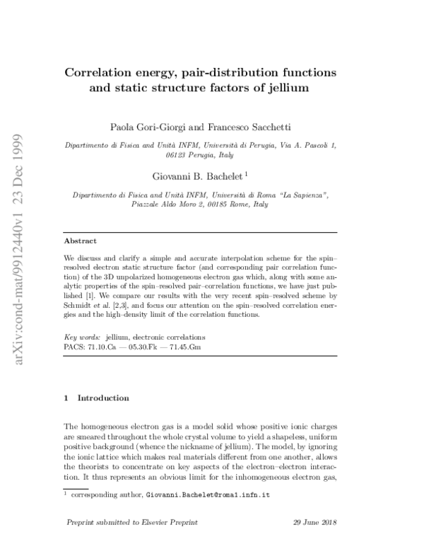 (PDF) Correlation energy, pair-distribution functions and static ...