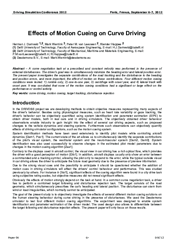 (PDF) Effects of Motion Cueing on Curve Driving