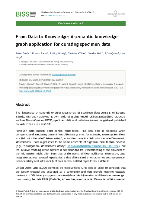 (PDF) From Data to Knowledge: A semantic knowledge graph application for curating specimen data