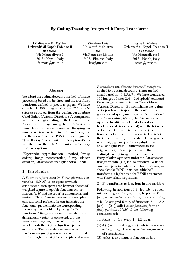 (PDF) By Coding / Decoding Images with Fuzzy Transforms | ferdinando di martino - Academia.edu