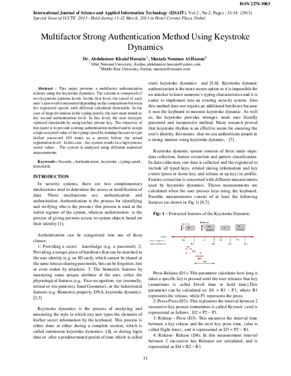 (PDF) Multifactor Strong Authentication Method Using Keystroke