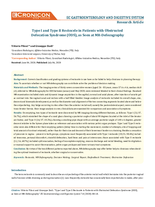 (PDF) Type I and Type II Rectocele in Patients with Obstructed ...
