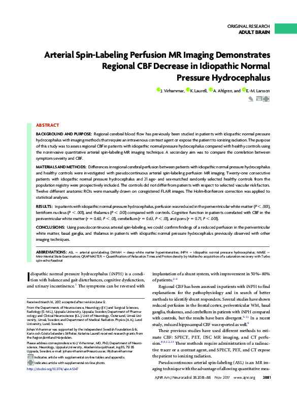 (PDF) Arterial Spin-Labeling Perfusion MR Imaging Demonstrates Regional ...