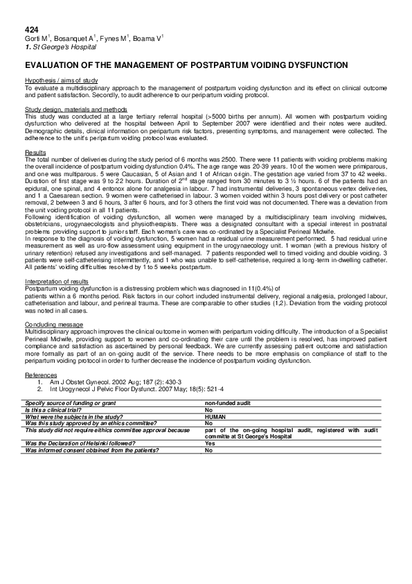 (PDF) Evaluation of the Management of Postpartum Voiding Dysfunction