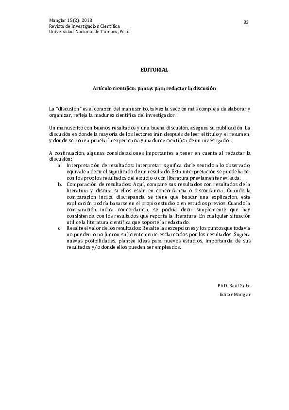 (PDF) Artículo científico: pautas para redactar la discusión