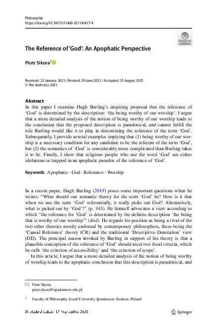 (PDF) The Reference of ‘God’: An Apophatic Perspective