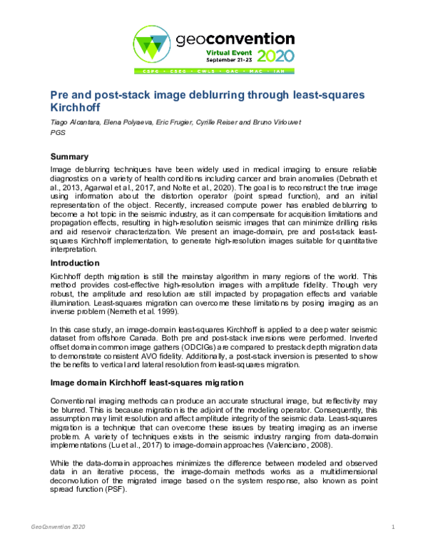 (PDF) Pre and post-stack image deblurring through least-squares Kirchhoff
