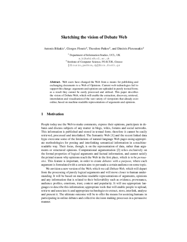 (PDF) Sketching the vision of Debate Web