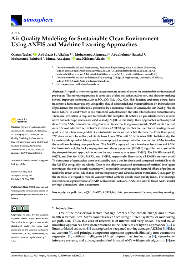 (PDF) Air Quality Modeling for Sustainable Clean Environment Using ANFIS and Machine Learning ...
