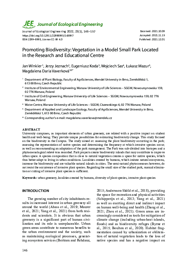 (PDF) Promoting Biodiversity: Vegetation in a Model Small Park Located ...