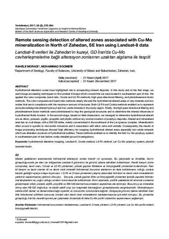 (PDF) Remote sensing detection of altered zones associated with Cu-Mo ...
